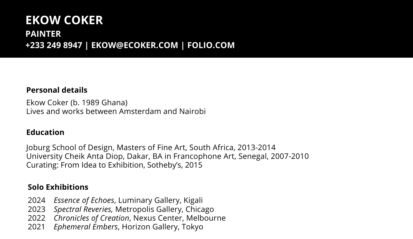 An Easy Artist CV/Resume Template - Trybe Africa